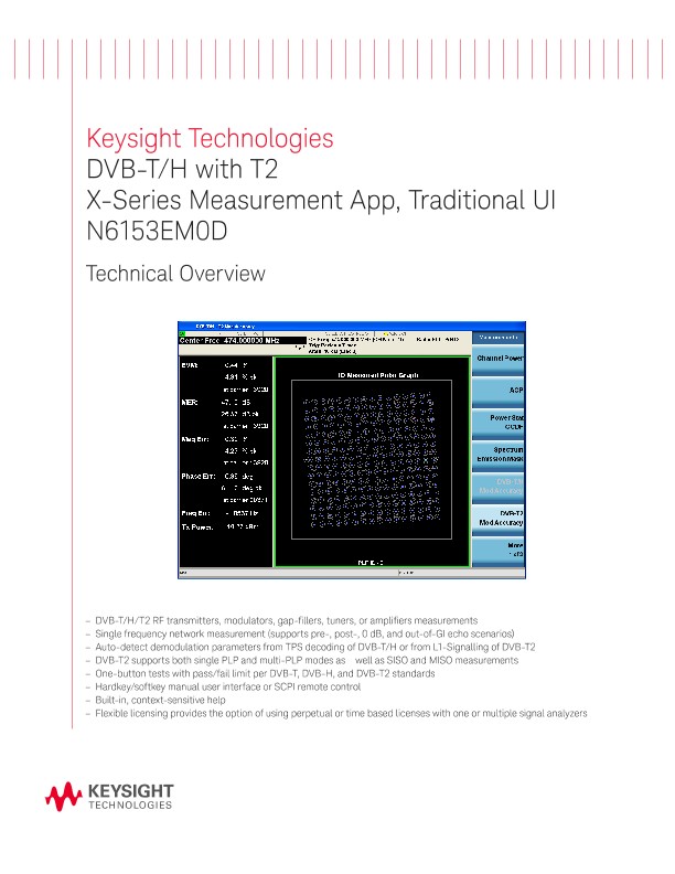 DVB-T/H with T2 X-Series Measurement App, Traditional UIN6153EM0D PDF Asset Page | Keysight